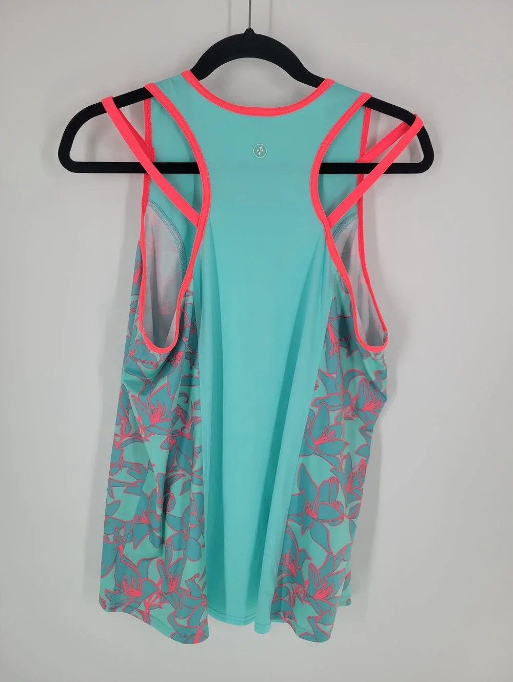 Jofit | Tops | Jofit Aqua Tank With Hot Coral Trim And Floral Side ...